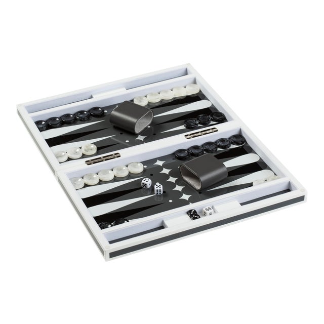 Lacquer Backgammon Set in Grey and White | Chairish