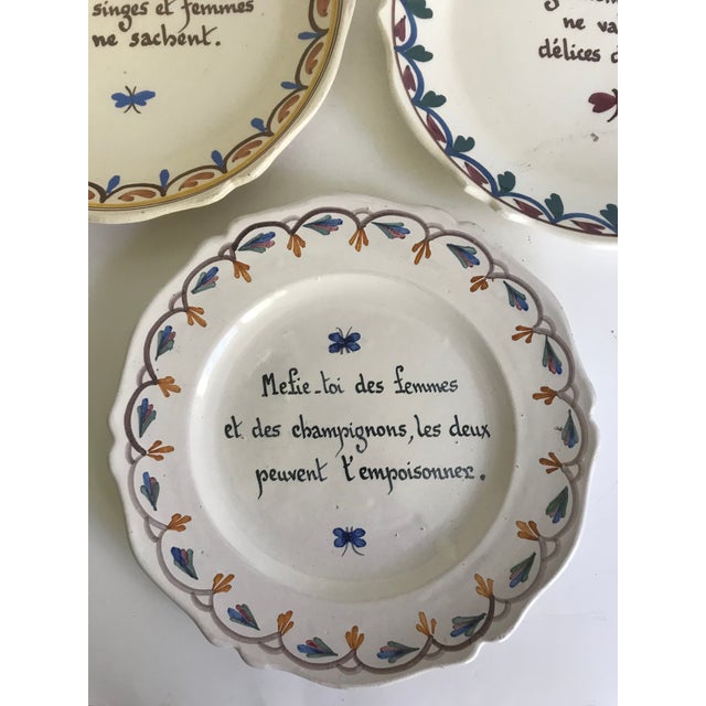 Antique French Humorous Proverb Hand-Painted Pottery Plates - Set of 3 ...