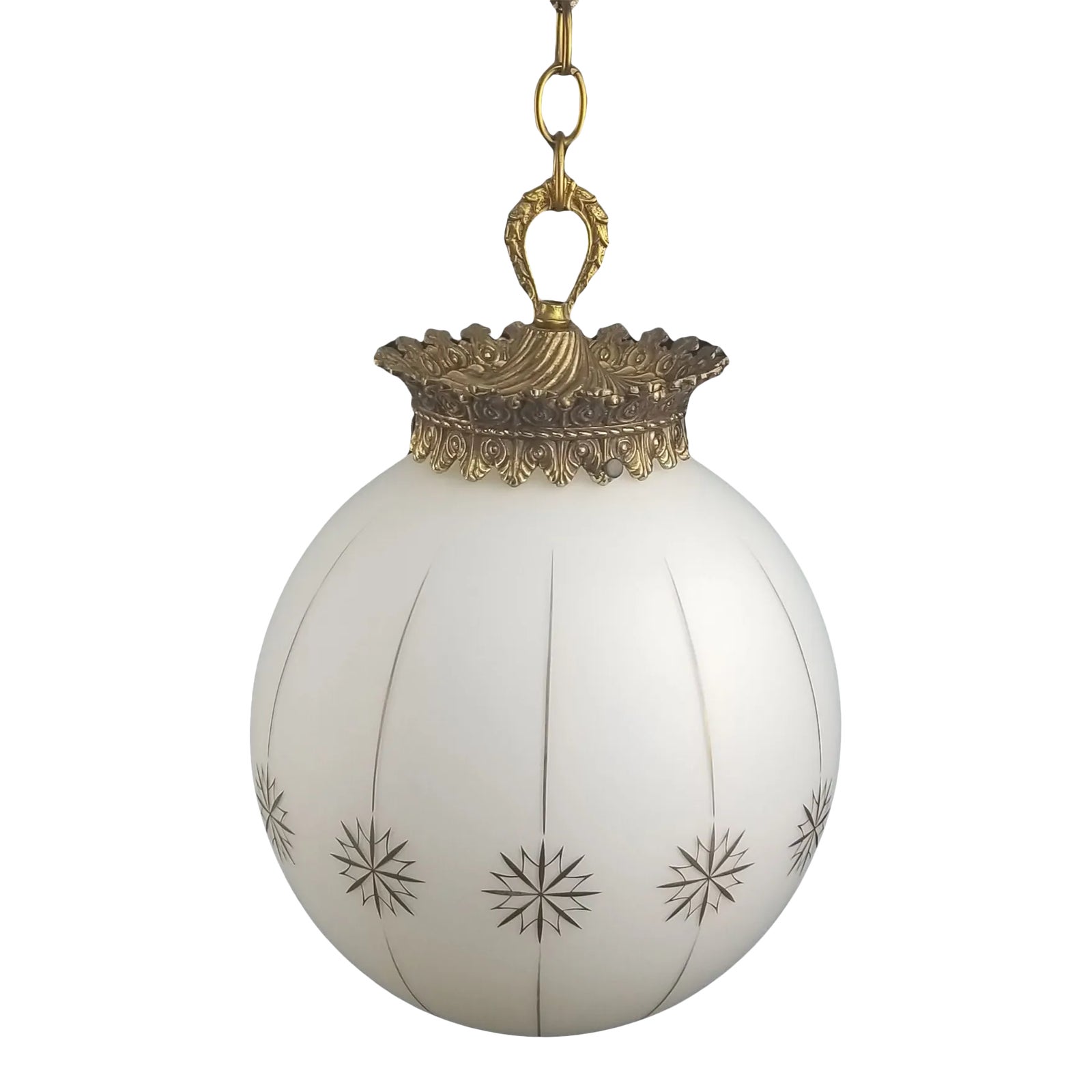 Mid 20th Century L&L Halcolite Round Globe Glass Shade Ceiling Light ...