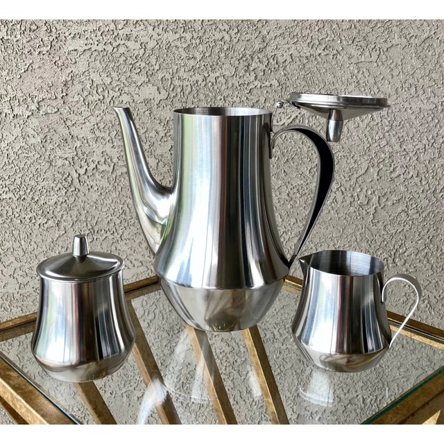 Mid 20th-Century Brushed Stainless Steel 3 Piece Coffee/Tea Service Set ...