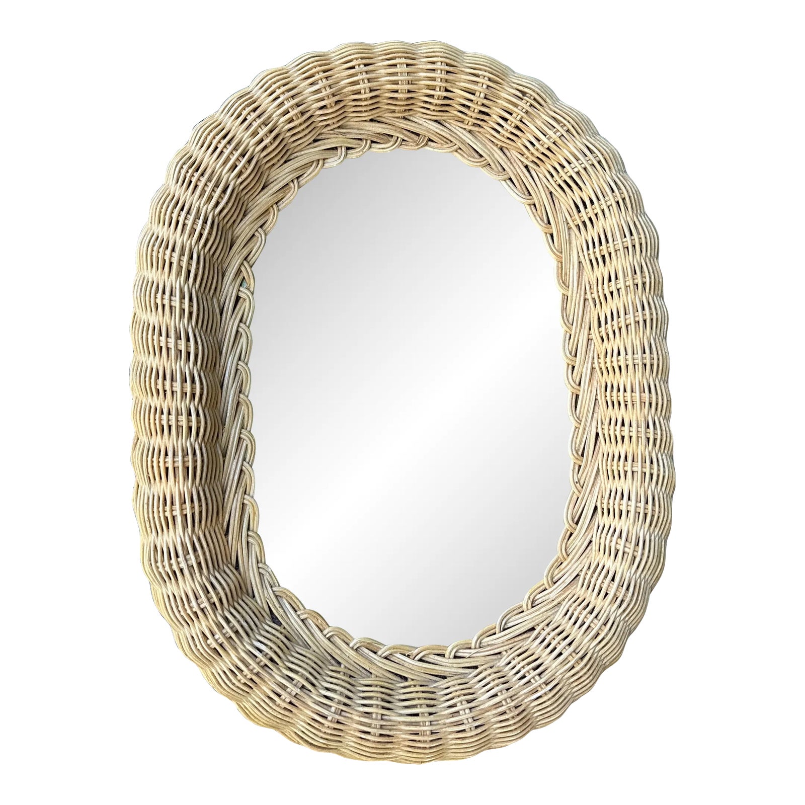 Vintage Petite Natural Woven Wicker Rattan Oval Mirror From Hong Kong ...