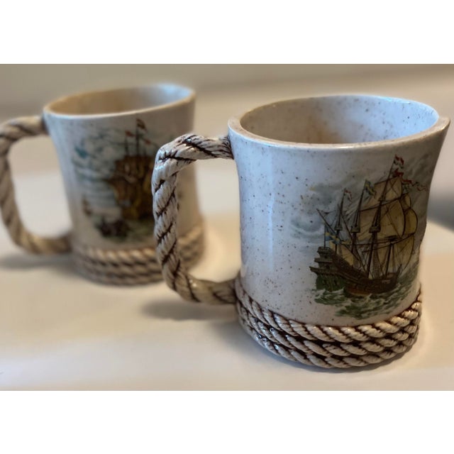 Seaside Chic Handmade Nautical Coffee Mugs With Rope Trim, Set of 4 ...
