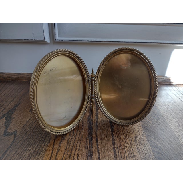 1920s Brass Double Photo Frame With Rope Edge | Chairish