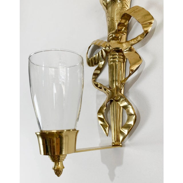 Vintage Brass Ribbon Torch Wall Candle Sconces, a Pair | Chairish