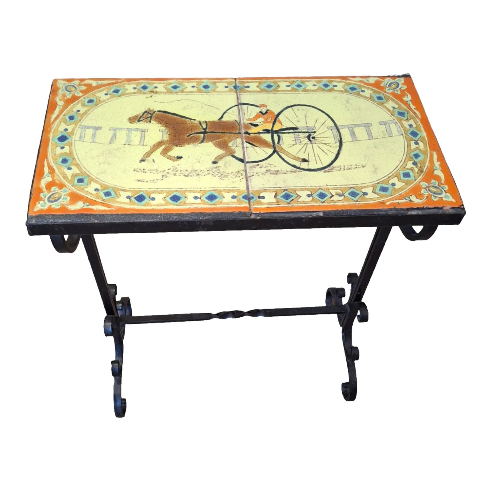 Mid 20th Century Vintage Tile Topped Drink Table With Jockey and Horse ...