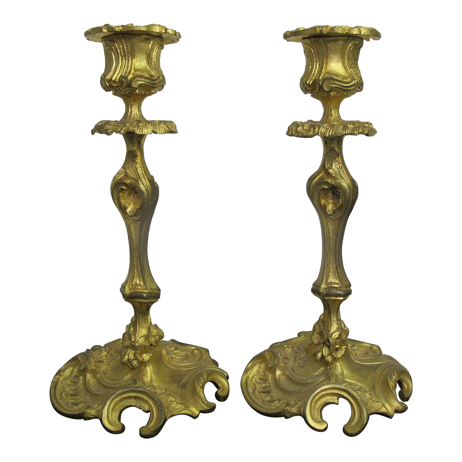 Antique Baroque Gilt Bronze Floral 7.75" Candlestick Candle Holder Pair ...