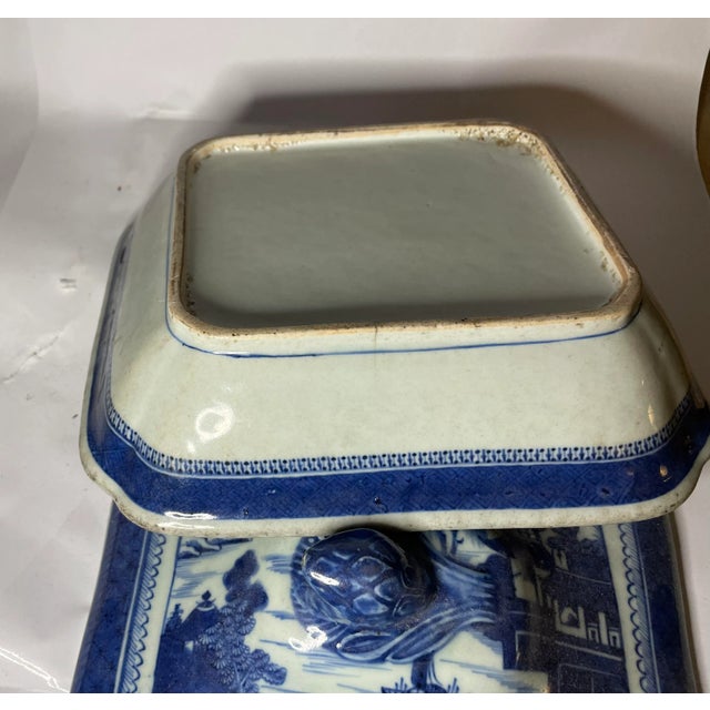 18th Century Chinese Export Blue White Canton Ware Covered Dish | Chairish