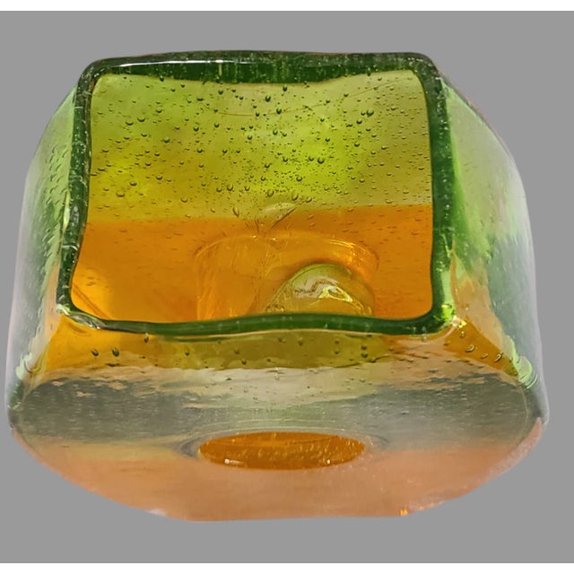 Vintage Margie’s Garden Hand Blown Bubble Art Glass Vase Green & Orange ...