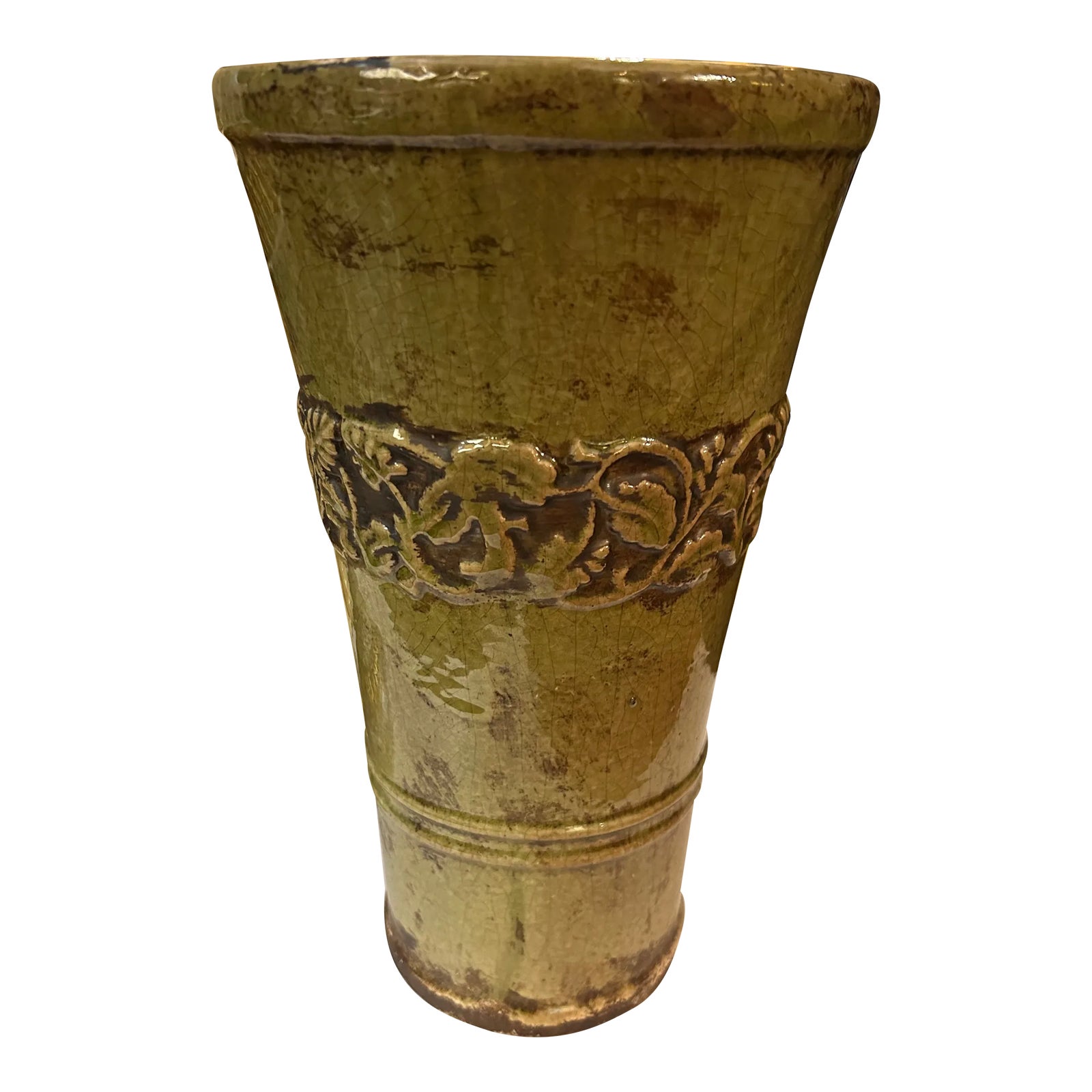 Large Vintage Weathered Look Glazed Vase | Chairish