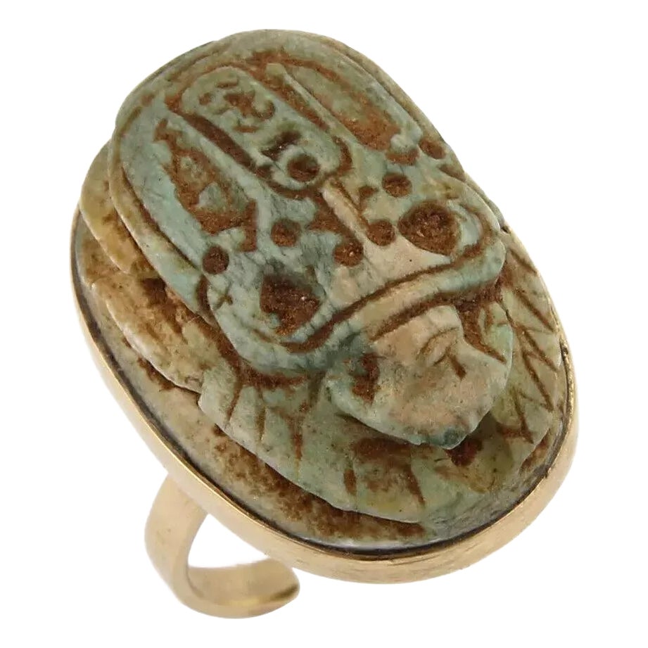 19373 - Jade Egyptian Scarab 14k Yellow Gold Beetle Ring, Size 5.5 ...