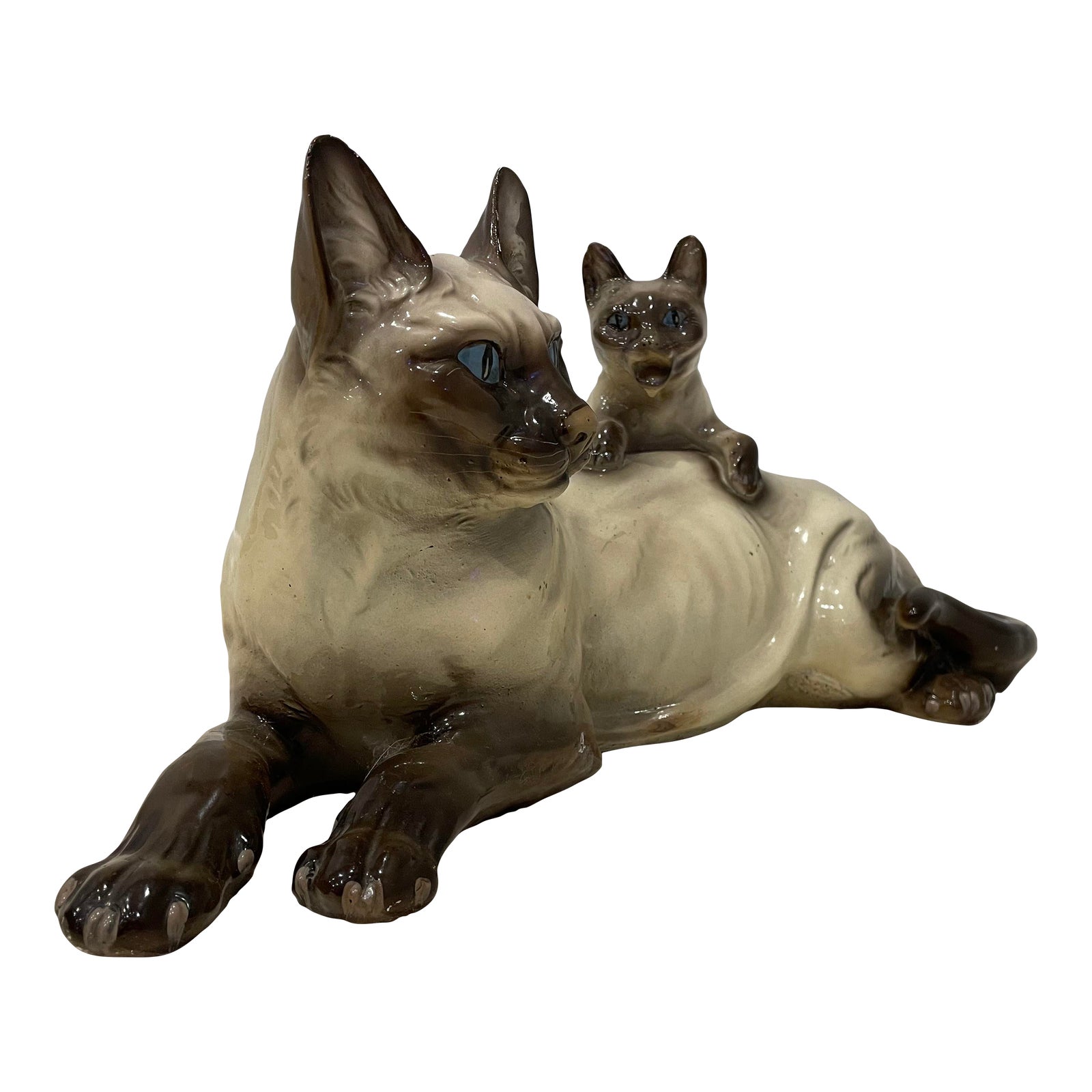 Mid-Century Marwal Chalkware Siamese Cat and Kitten Statue | Chairish