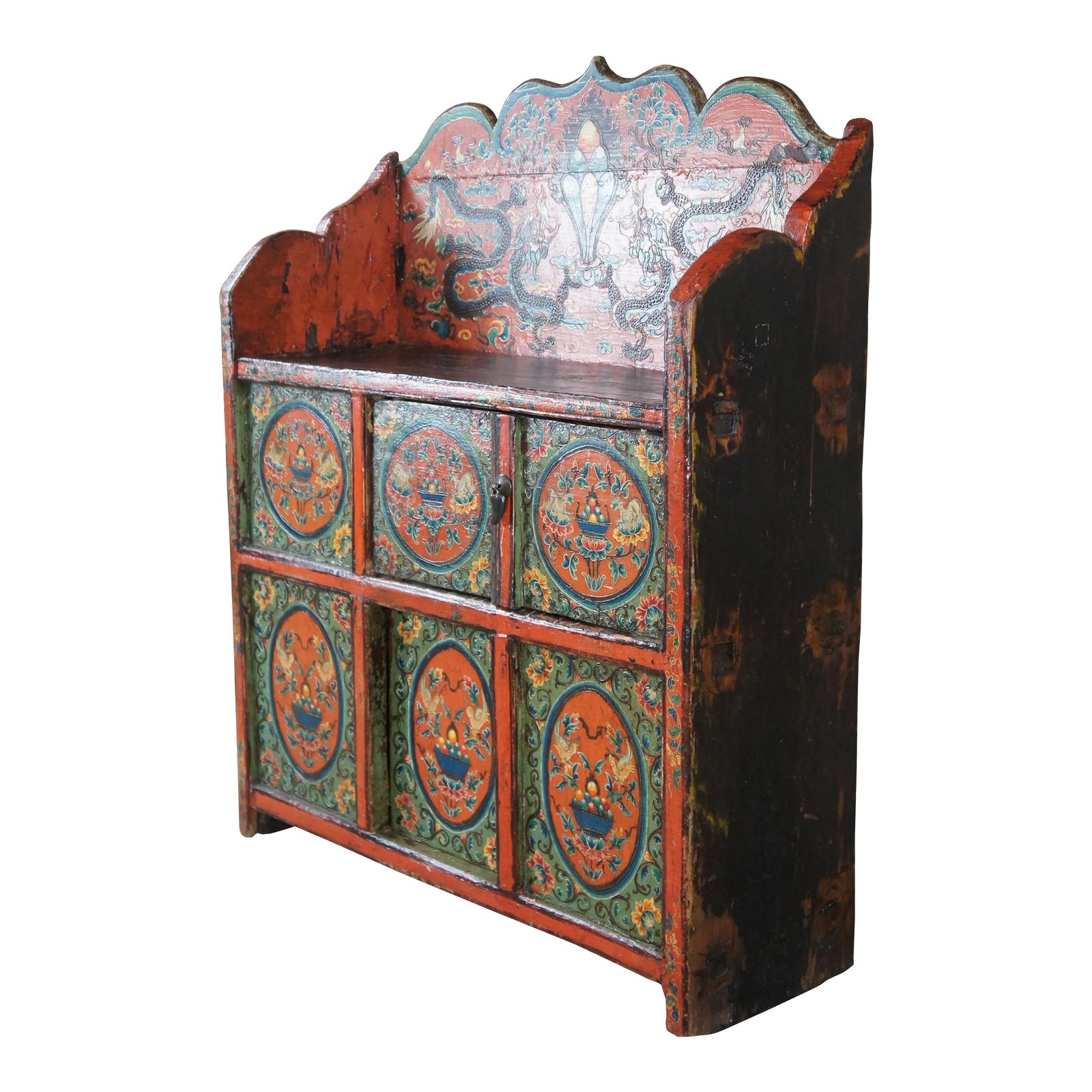 1930s Tibetan Elm Pegam Apothecary Altar Cabinet | Chairish
