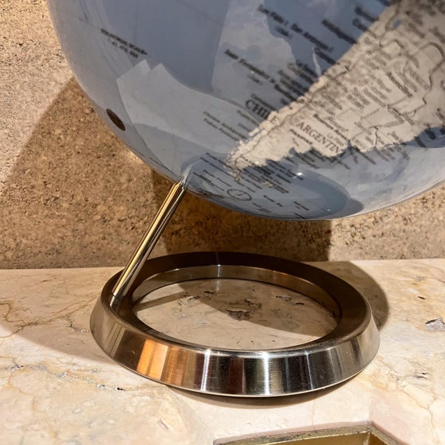 Modernist Design World Vision Globe Blue and Silver Chrome Base Denmark ...