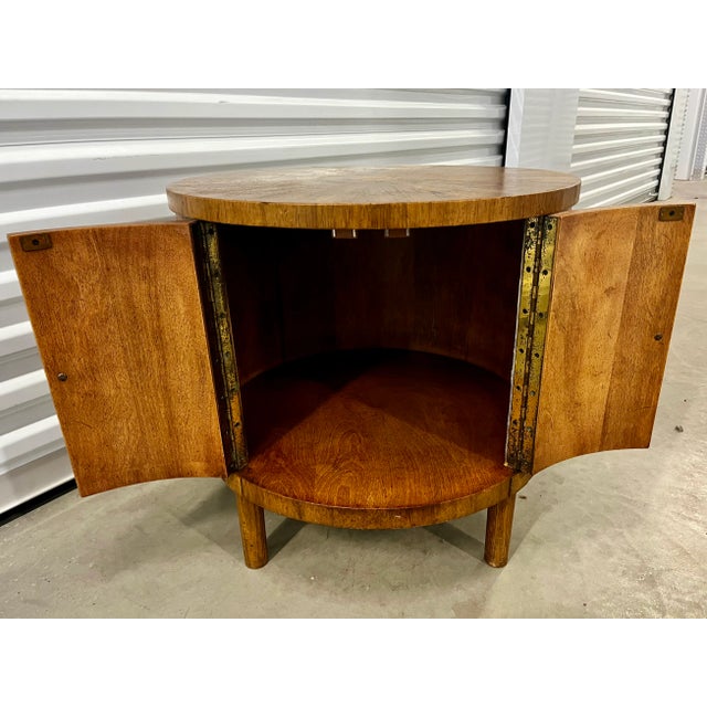 1960's Inlay Burl-Wood Drum End Table | Chairish