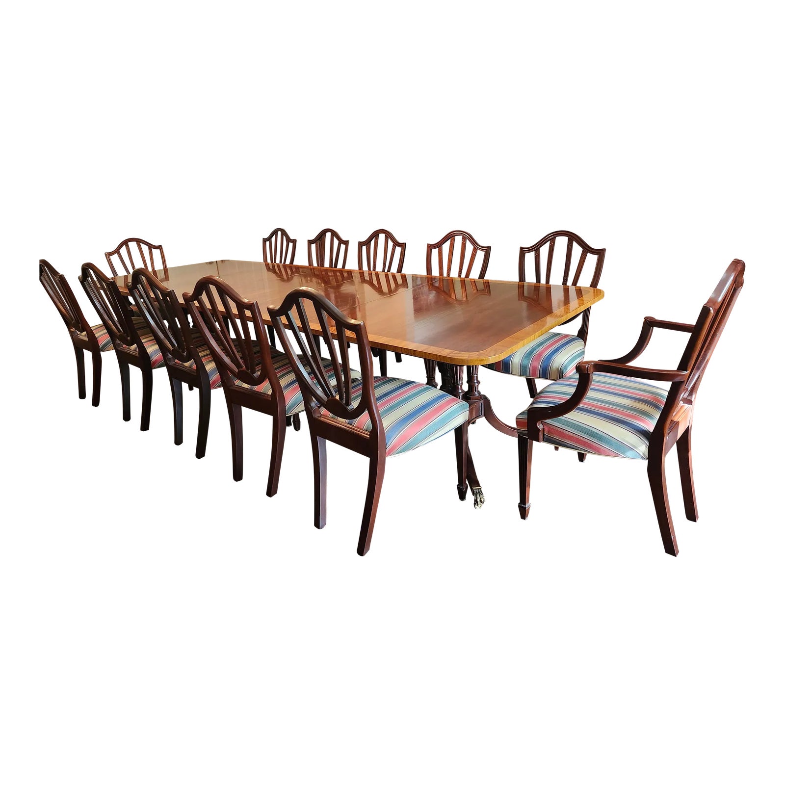 1980s Traditional Dining Table With 12 Chairs - Set of 13 | Chairish