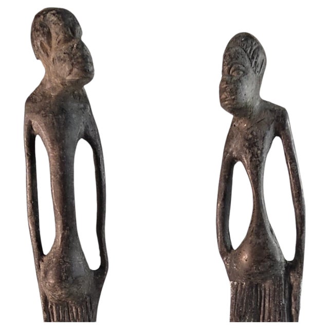 Elongated African Tribal Brass Bronze Statues Set of 6 | Chairish