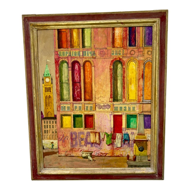 ate 20th Century Framed Collins Thomas Bright Modern Cityscape Painting ...