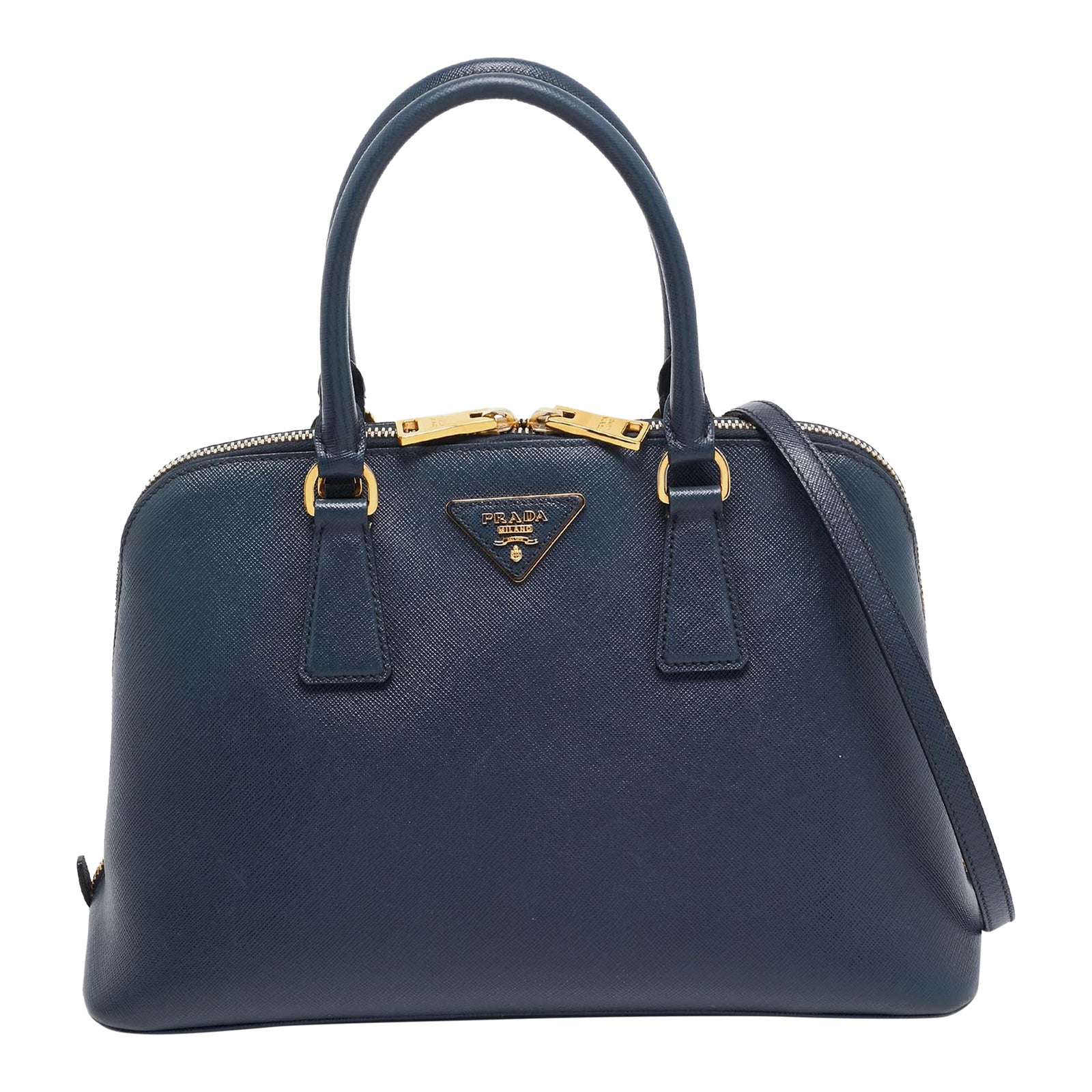 Prada Navy Blue Saffiano Lux Leather Medium Promenade Bag | Chairish