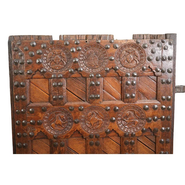 18/19th C. Hand Made Door, Carved Medallions & Custom Iron Base | Chairish