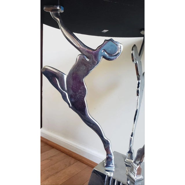 Art Deco Style Cast Aluminum Figural With Enameled Metal Base and Glass ...