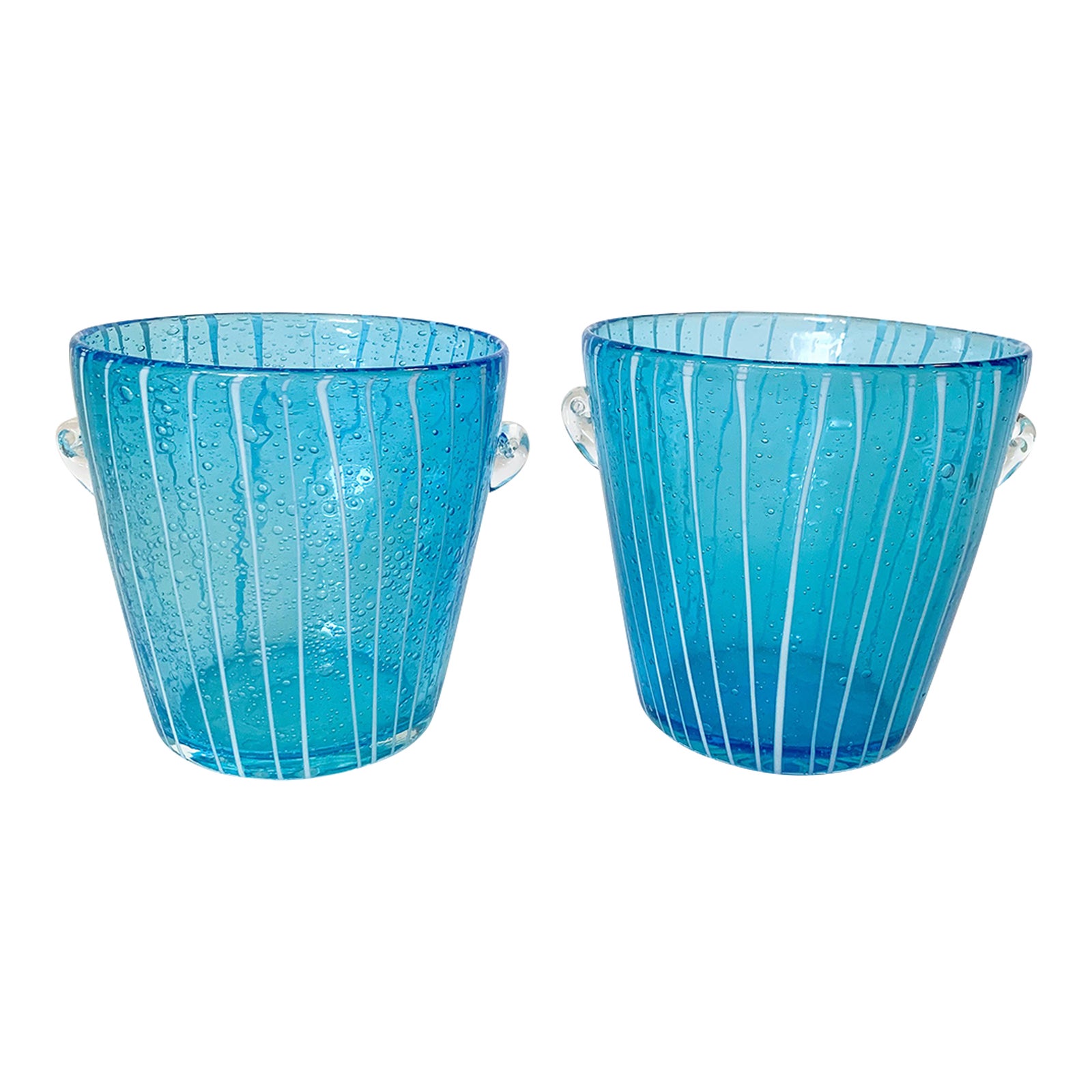 Vintage Venini Murano Style Blue Bubble Glass Wine Cooler Ice Buckets ...