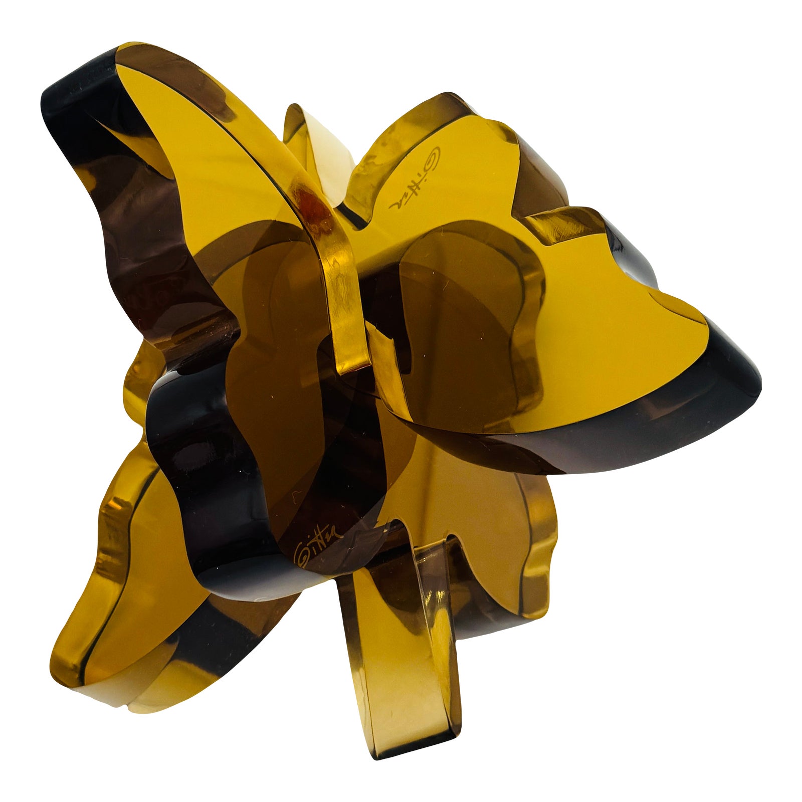 (Amber) Modern Interlocking Lucite Butterflies Sculpture ...