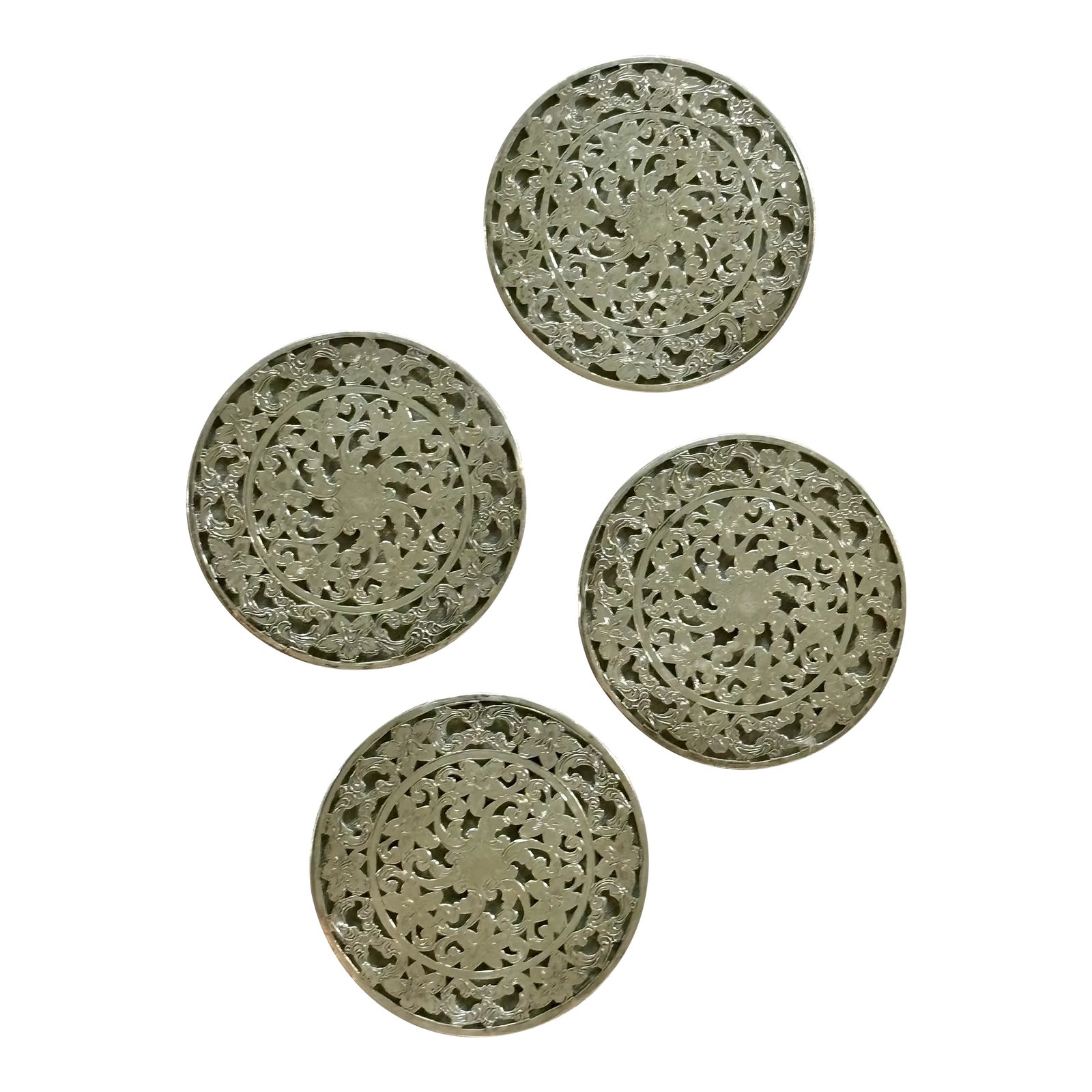 Mid-Century Silver Plate Coasters- Set of 4 | Chairish