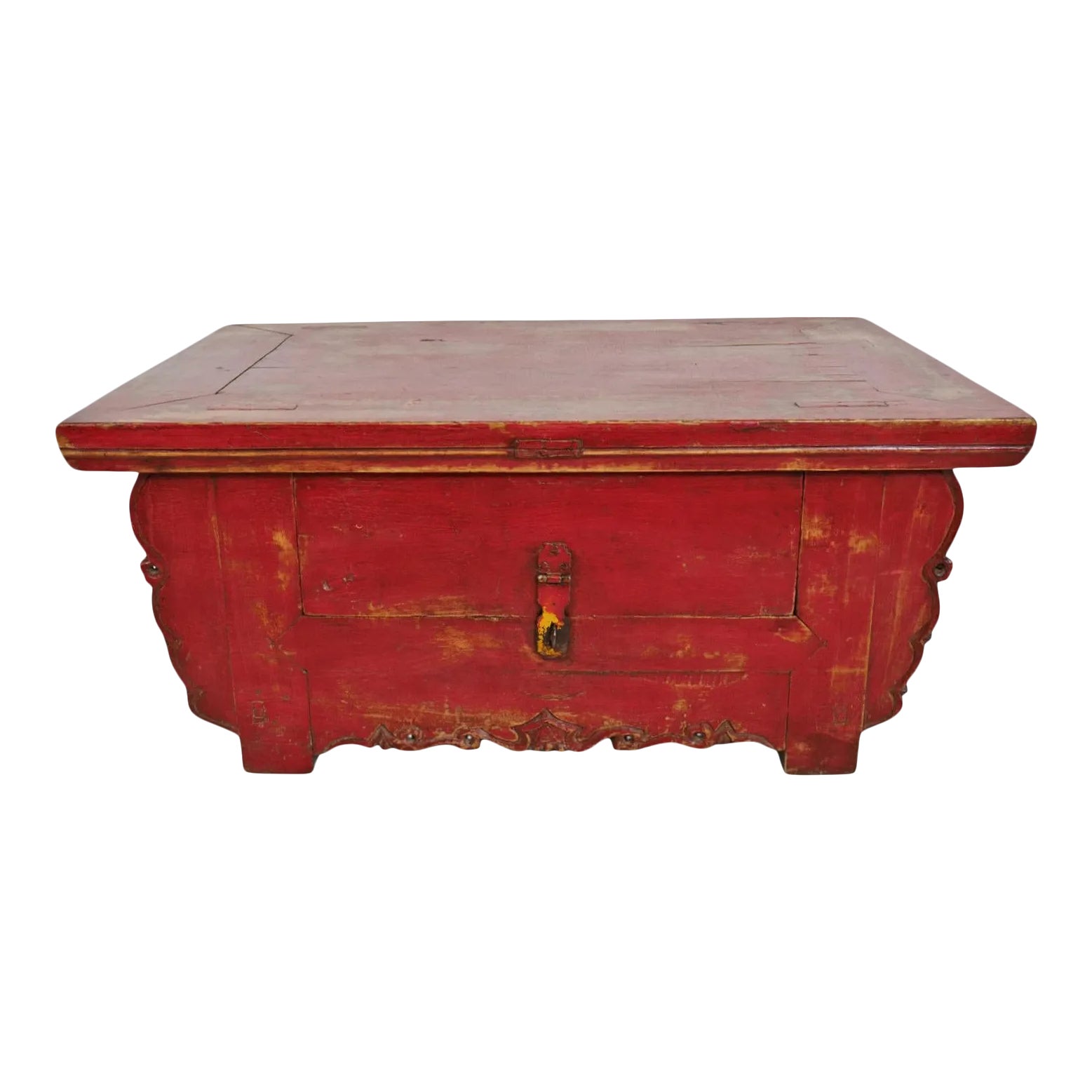 Vintage Red Low Ming Display Table | Chairish