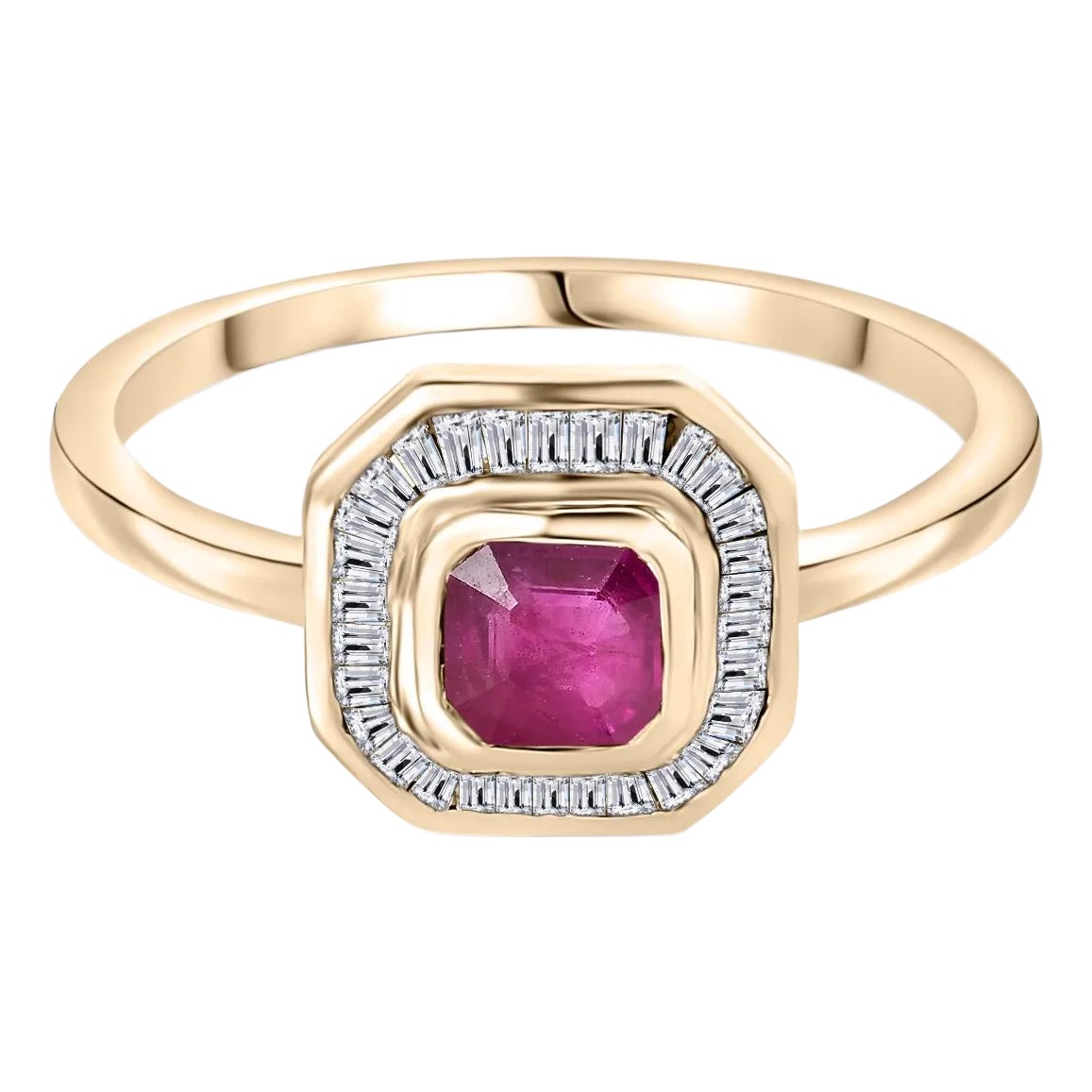 Asscher Cut Ruby Halo Diamond Wedding Ring in 14k Gold Size 7 | Chairish