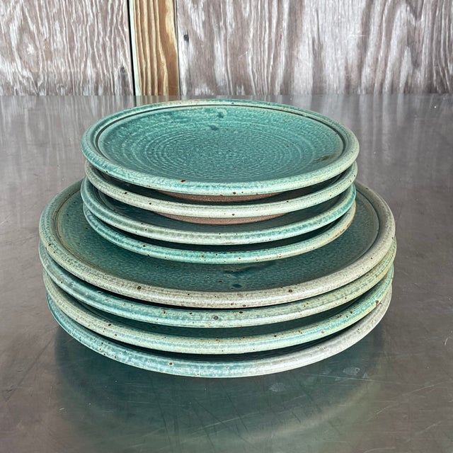 Vintage Boho Studio Pottery Plates- Set of 8 | Chairish