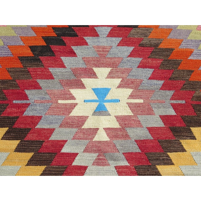 1960s Colorful Organic Wool Handmade Turkish Boho Kilim Rug | Chairish