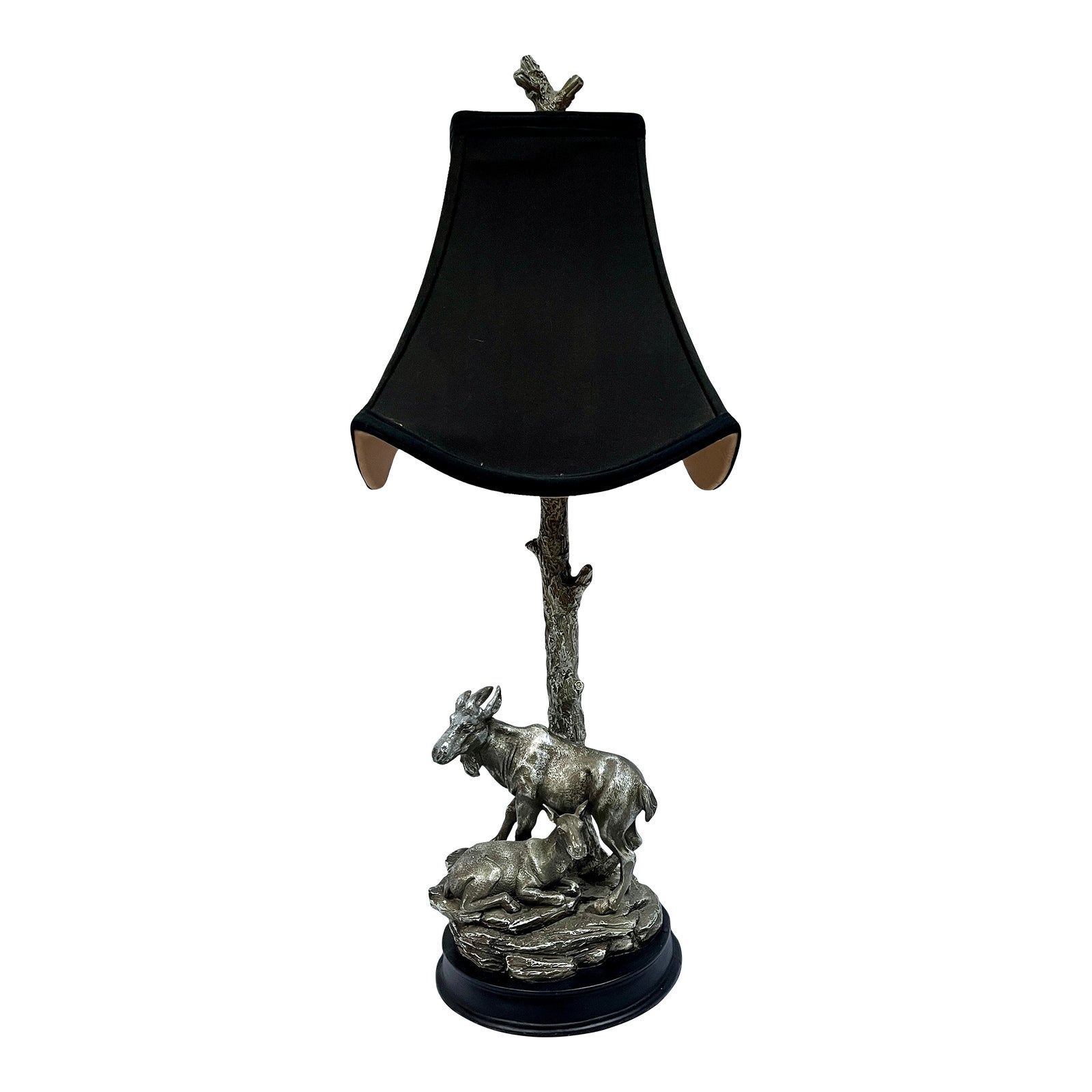 Late 20th Century Pewter Mountain Goats Sculpture Lamp | Chairish