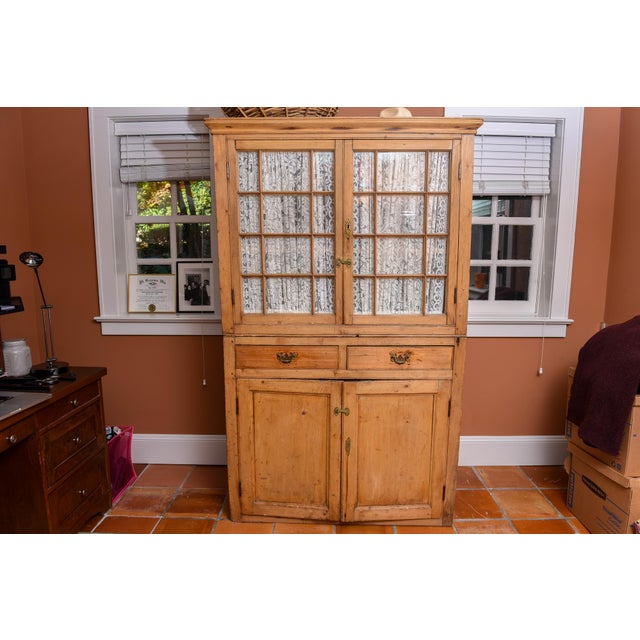 19th Century Antique English Two-Piece Pine Breakfront Cupboard Cabinet ...