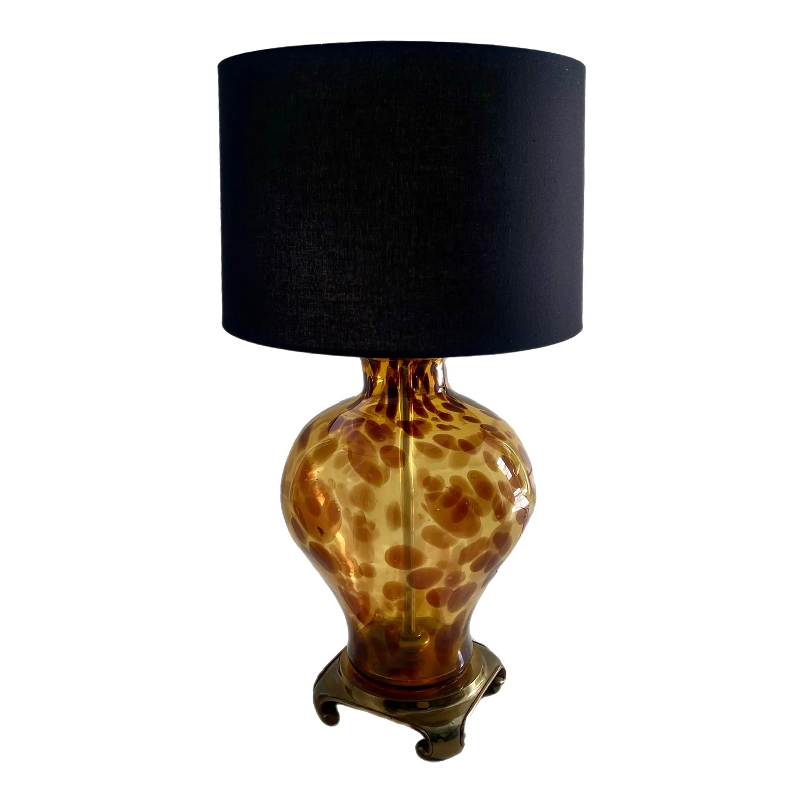 Regency Tortoise Shell Glass Lamp With Ming Style Brass Base | Chairish