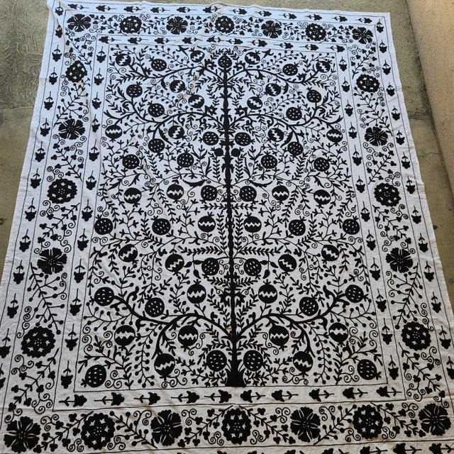 Hand Embroidered Vintage Suzani Queen Size Quilt | Chairish