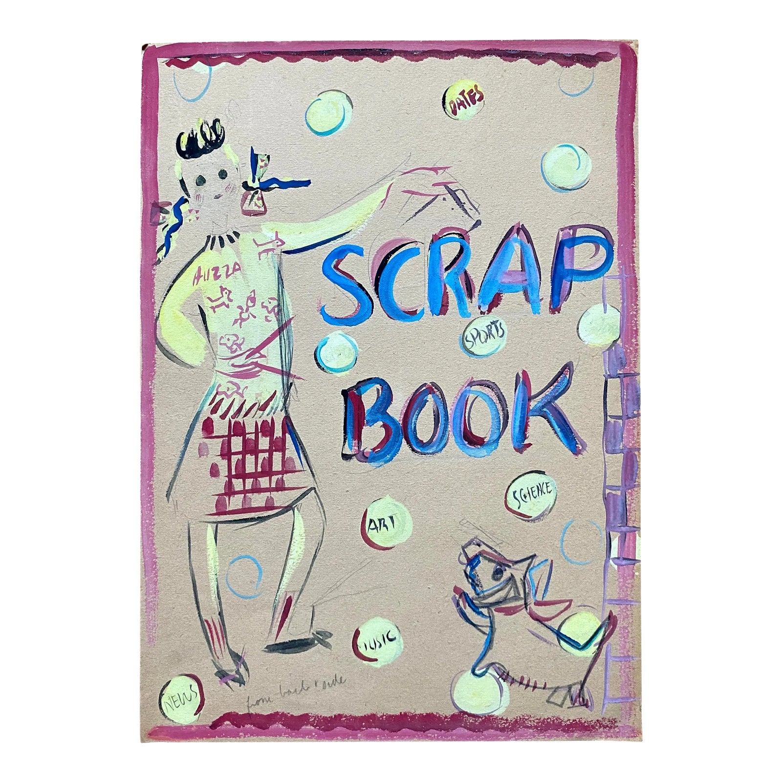 1940s Helen Malta Girl and Dog Scrap Book Cover Design | Chairish