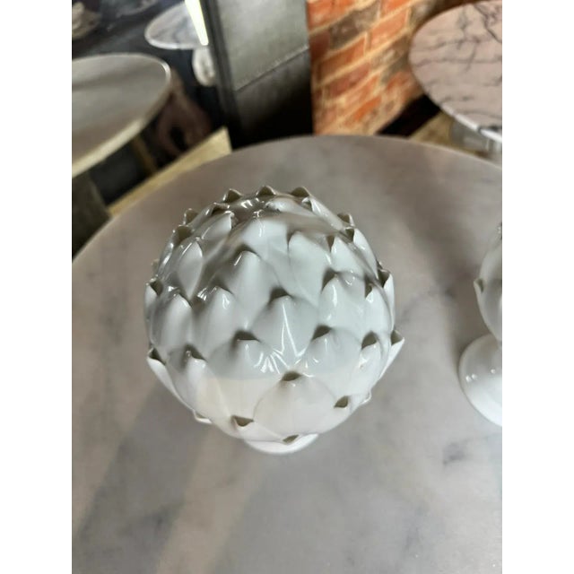 White Classic Ceramic Artichoke Decorative Sculptures - Set of 2 | Chairish