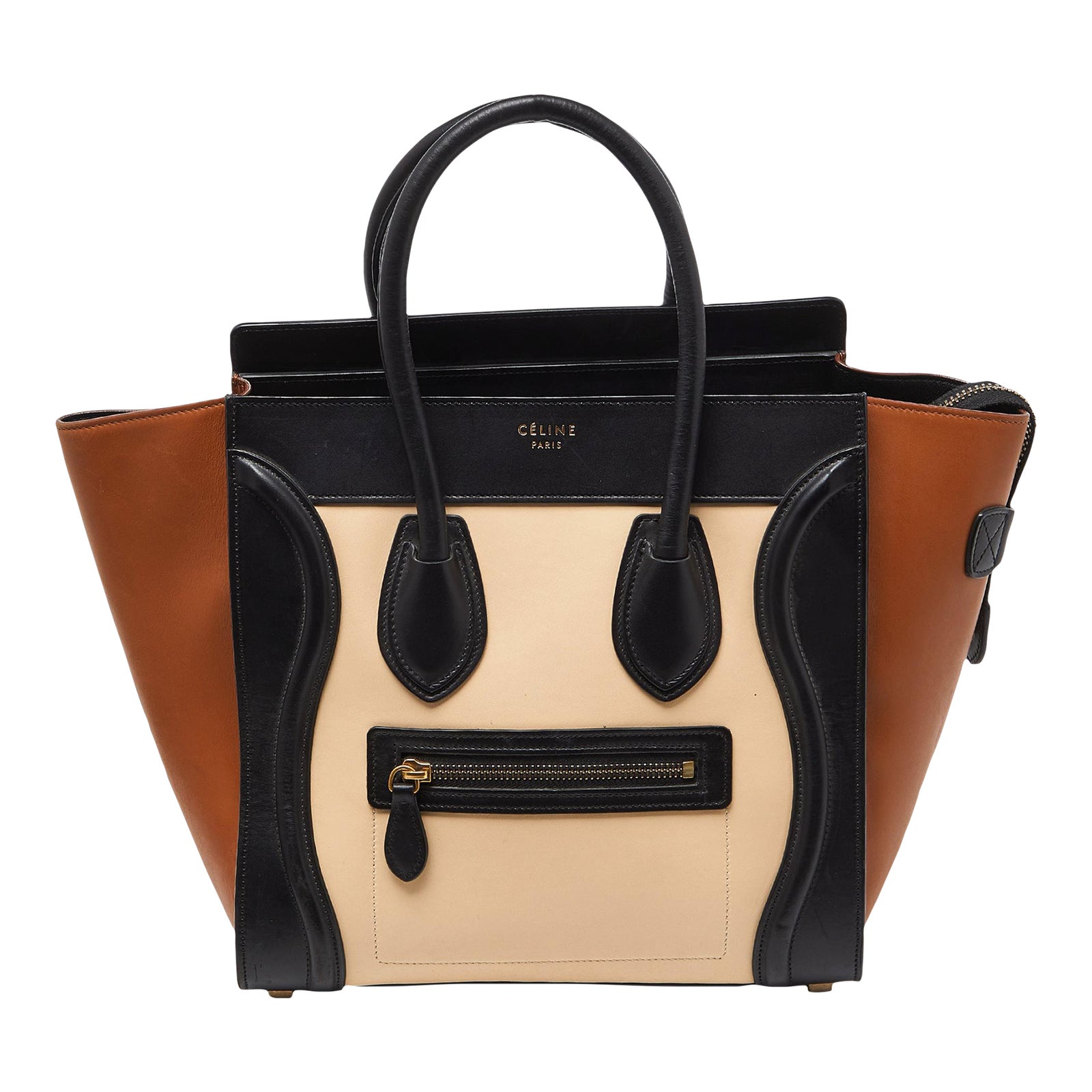 Celine Tri Color Leather Micro Luggage Tote | Chairish