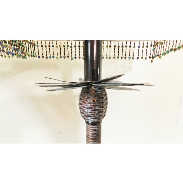 Pair Tall Vintage Palm Beach Style Palm Tree Table Lamps Beaded Silk ...