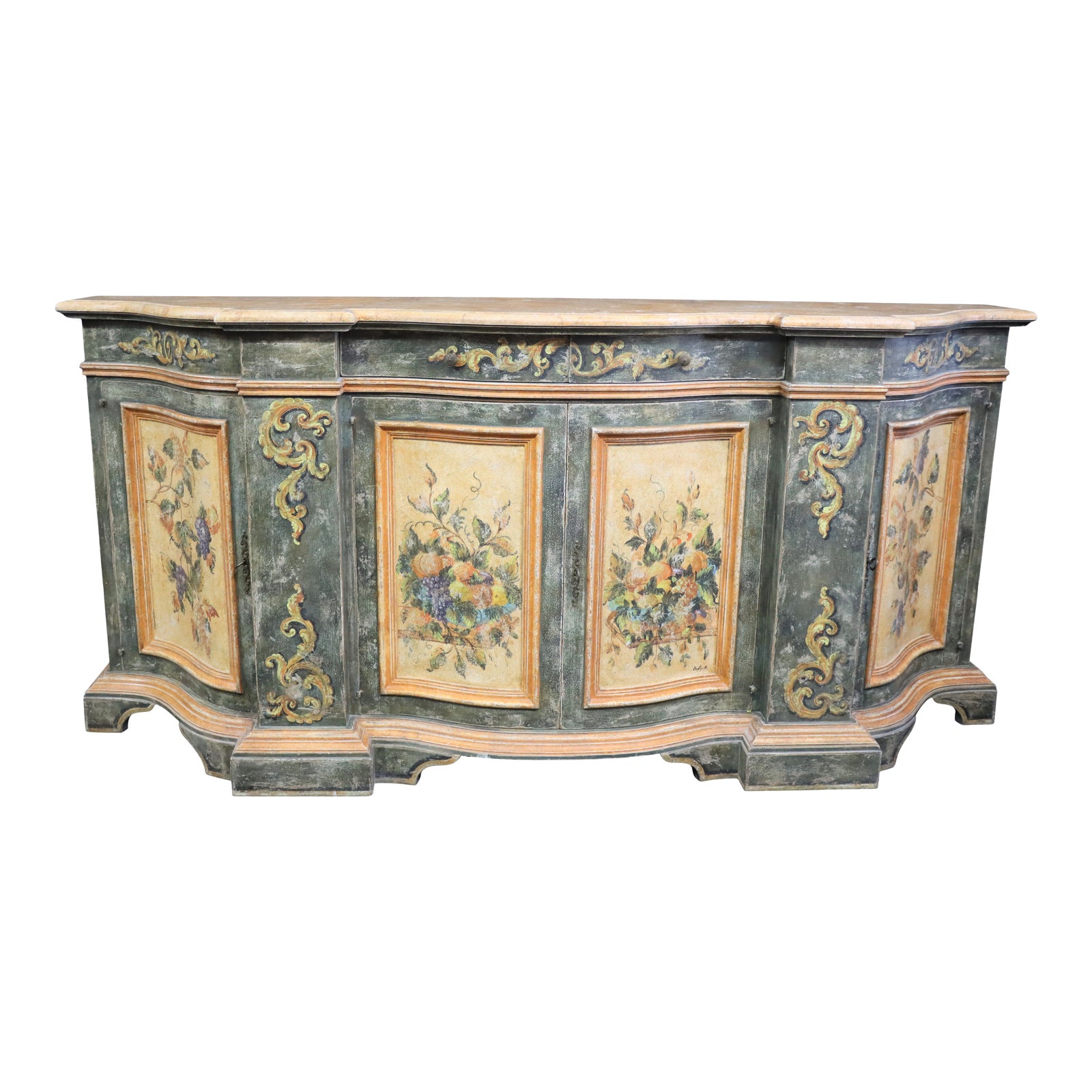 Italian Hand Painted Scalloped Front Sideboard | Chairish