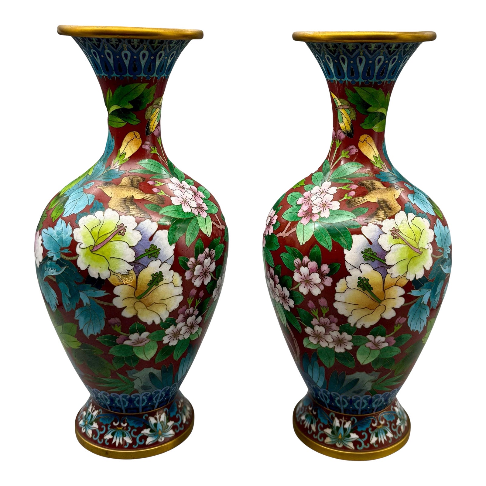 Vintage Jingfa Chinese Hollywood Regency Style Cloisonné Brass & Enamel ...