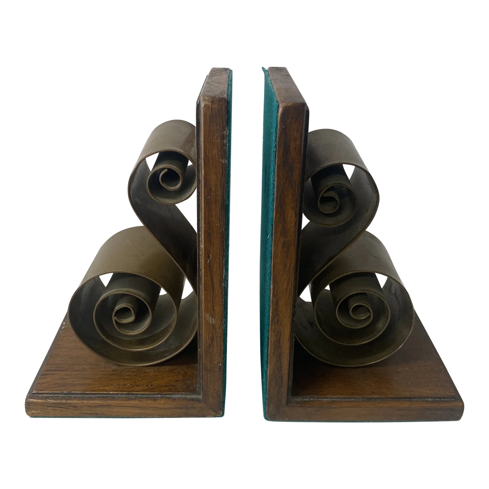 1940s Art Deco Style Bookends With Brass Metal Scroll Motif - a Pair ...