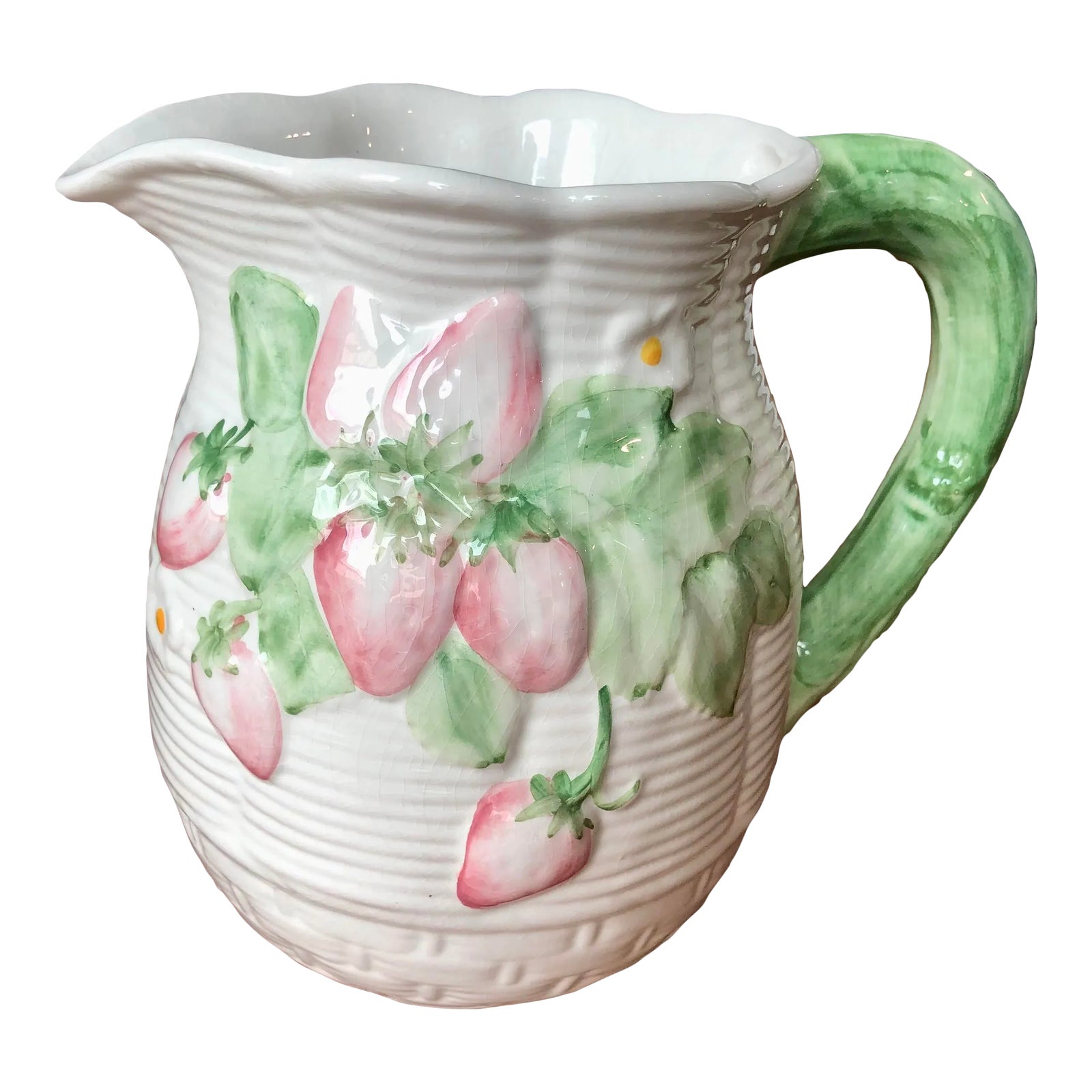 Vintage Hand-Painted Italian Majolica Strawberry Pitcher in a White ...