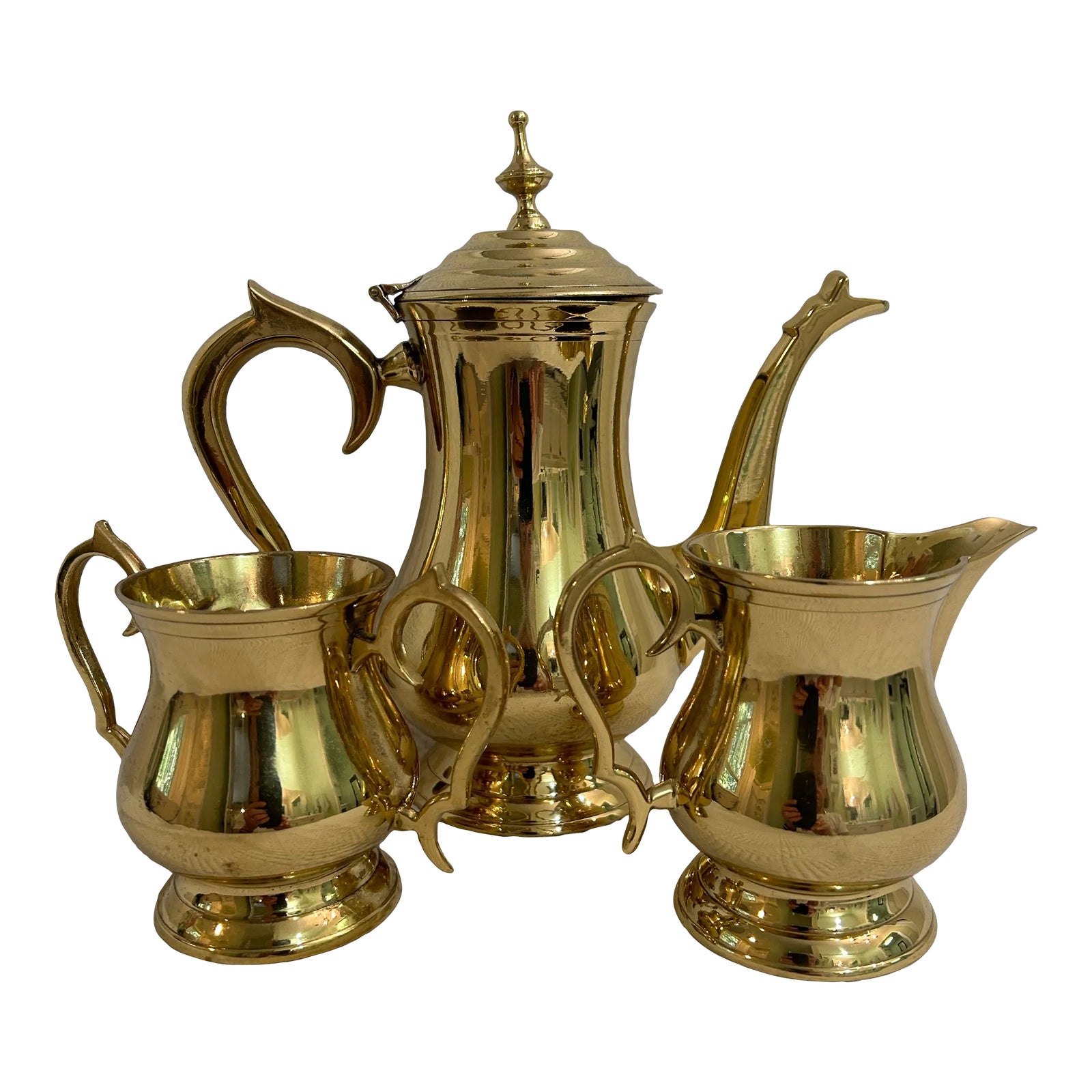 Vintage Lacquered Brass Tea Service - Set of 3 Pieces | Chairish