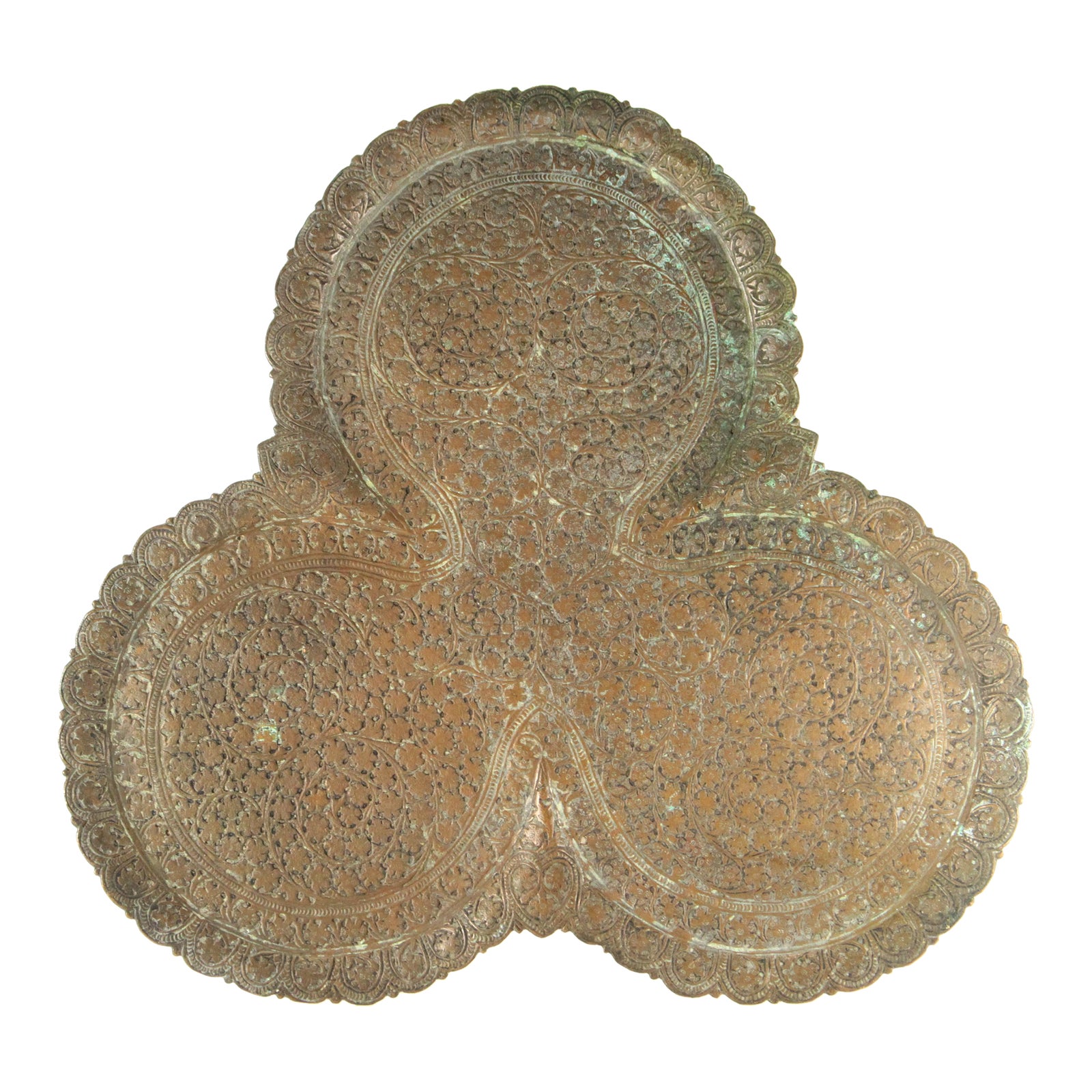 Mid 19th Century Indian Kashmiri Work Copper Serving Tray Thali Trefoil ...