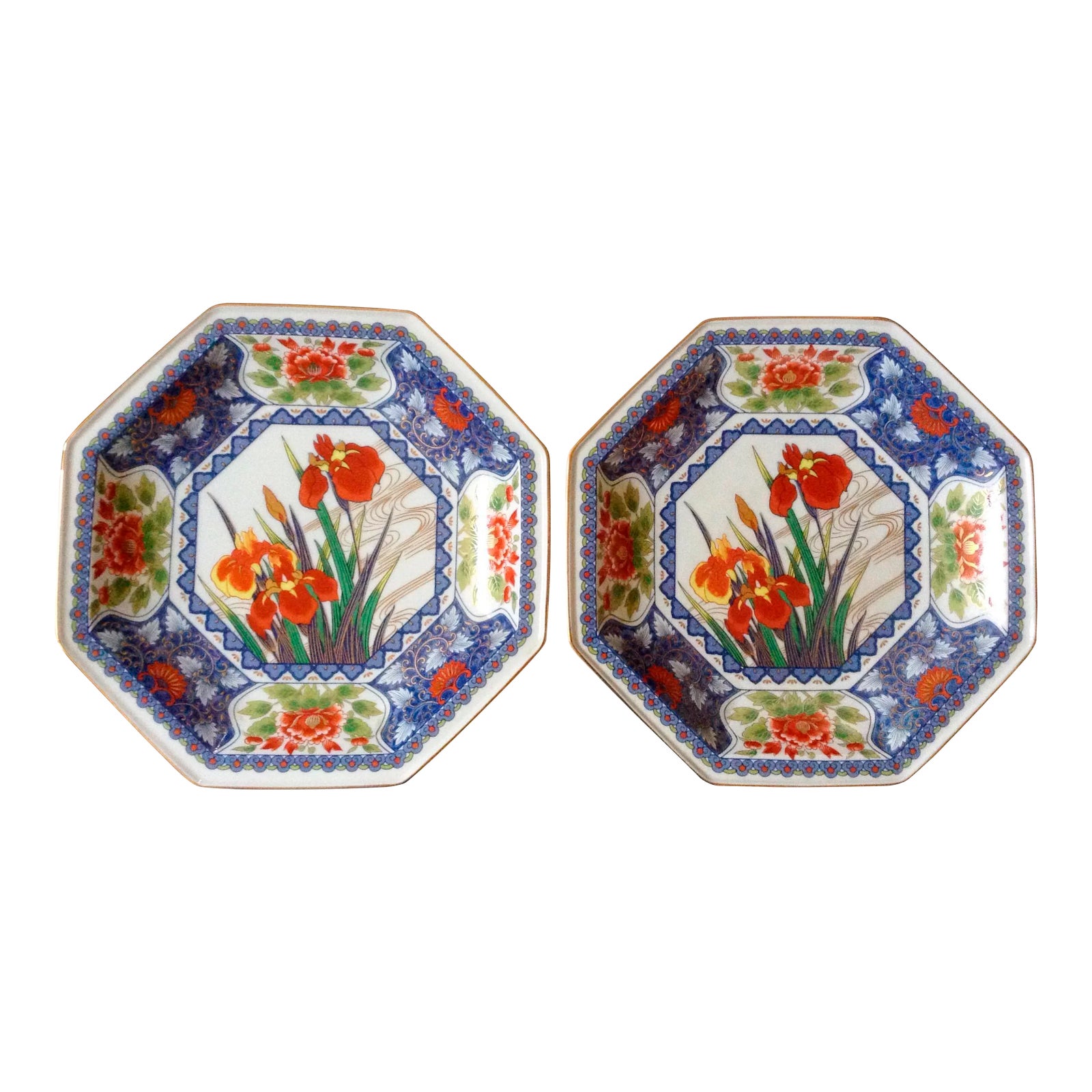 Japanese Octagon Plates - A Pair | Chairish