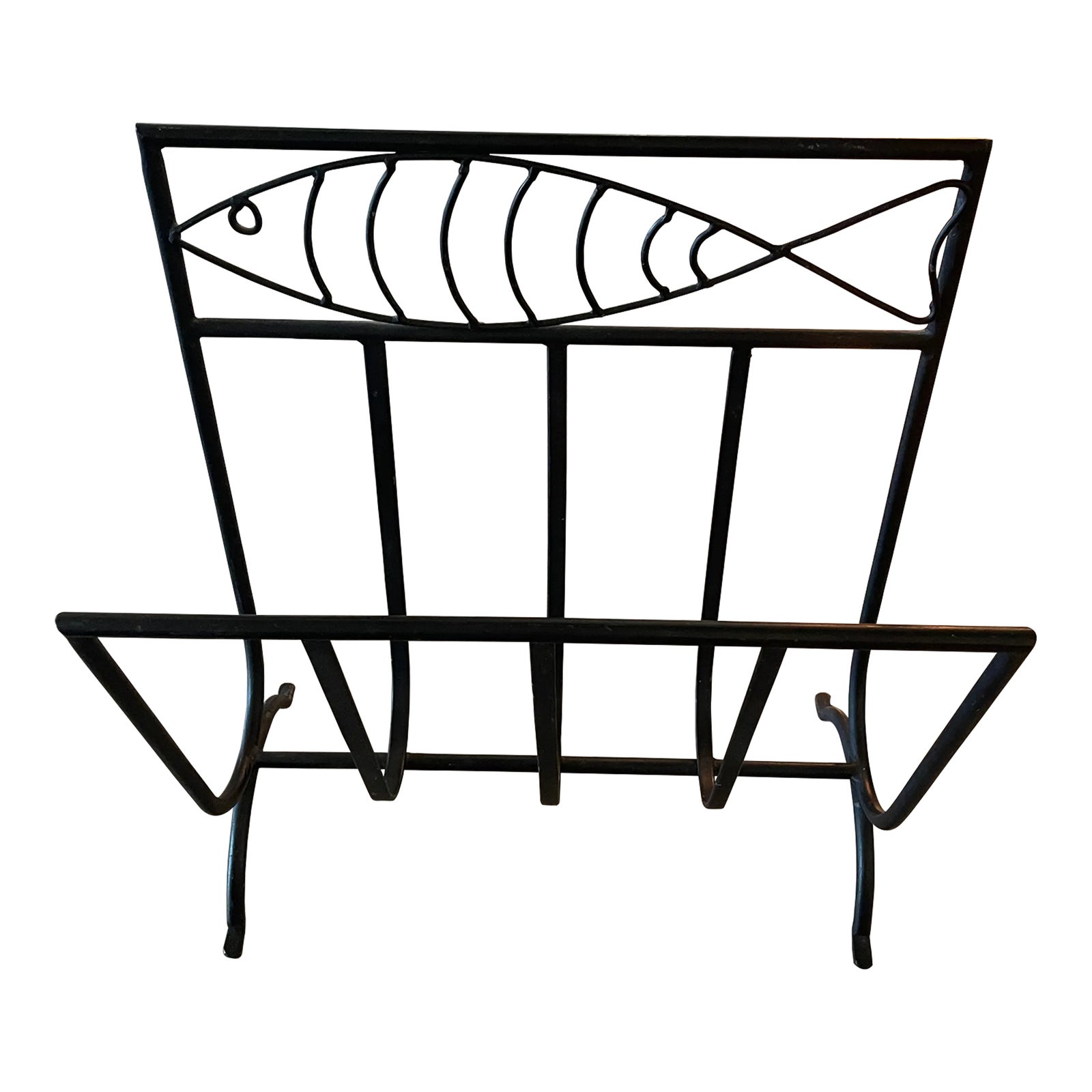 1950s French Fer Forgé Iron Magazine Rack Sculpture Fish Frederic ...