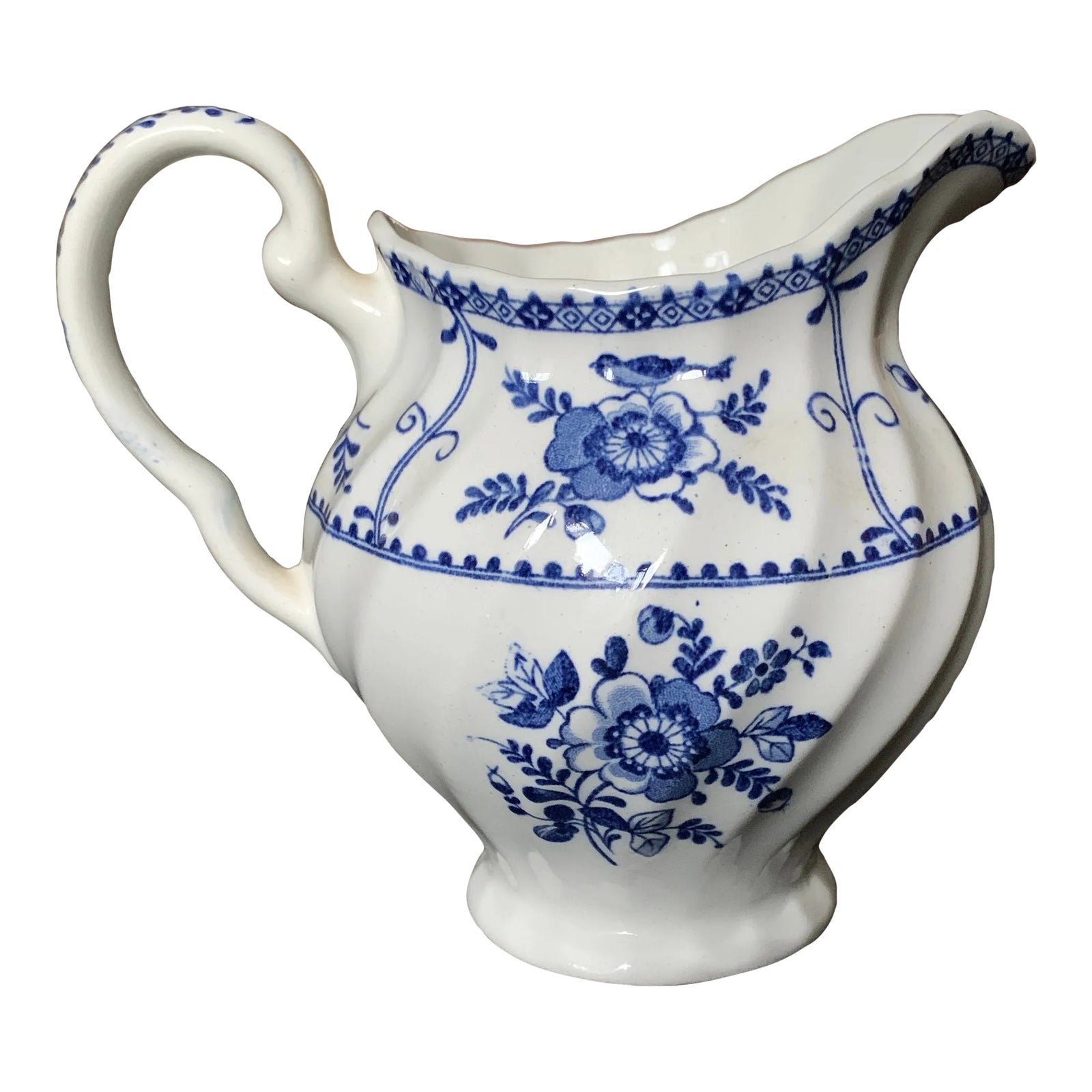 Small Vintage Blue and White Pitcher | Chairish