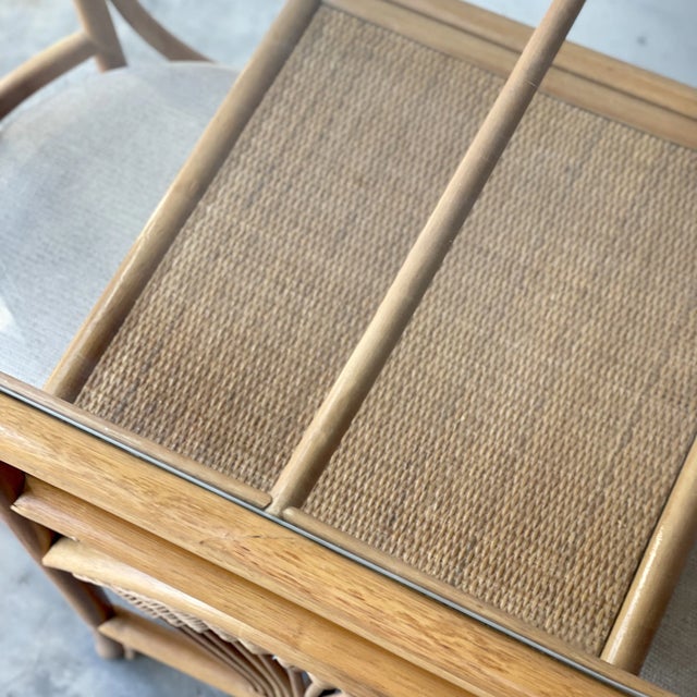 1970s Vintage Rattan Honeymoon Table and Chairs - Set of 3 | Chairish