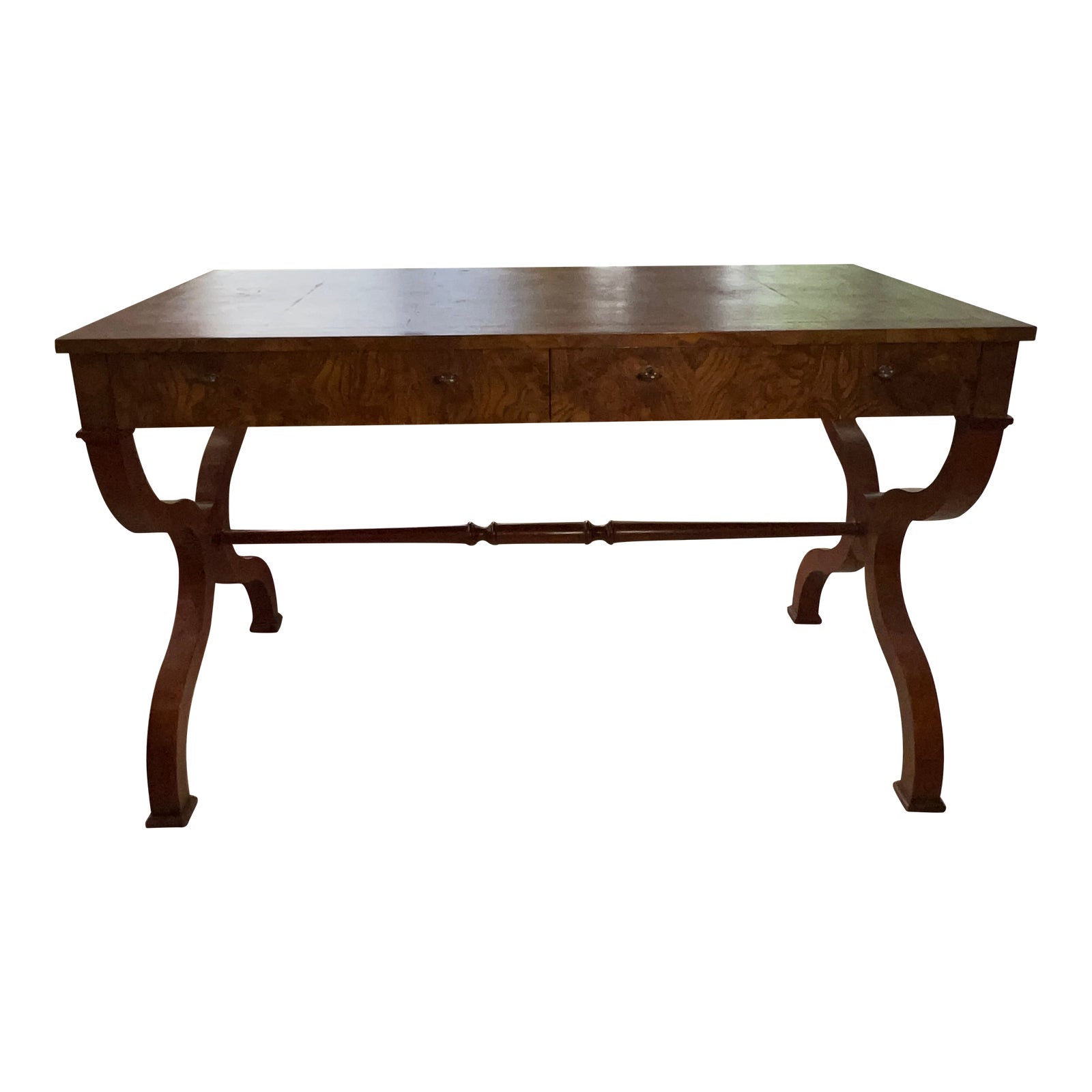 1980s Vintage Baker Burlwood Regency Style Writing Desk | Chairish